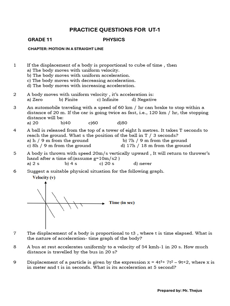 PRACTICE QUESTIONS FOR UT gr11 | PDF | Acceleration | Speed