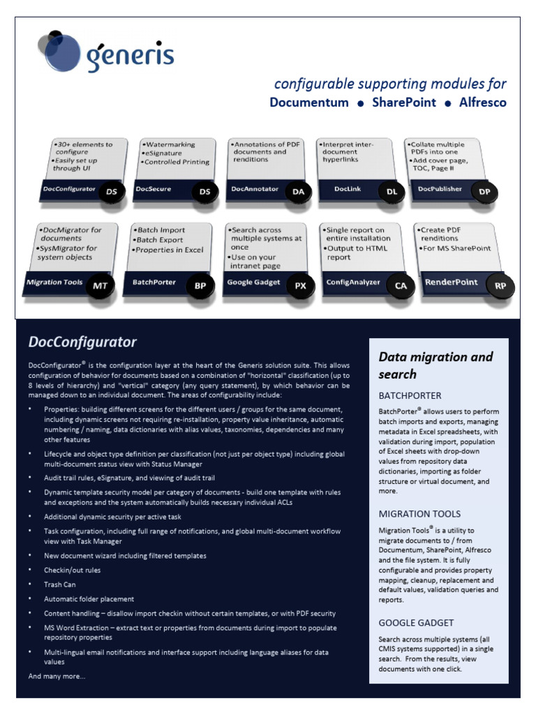 Generis - Supporting Products Brochure | PDF | Share Point | Computer Programming