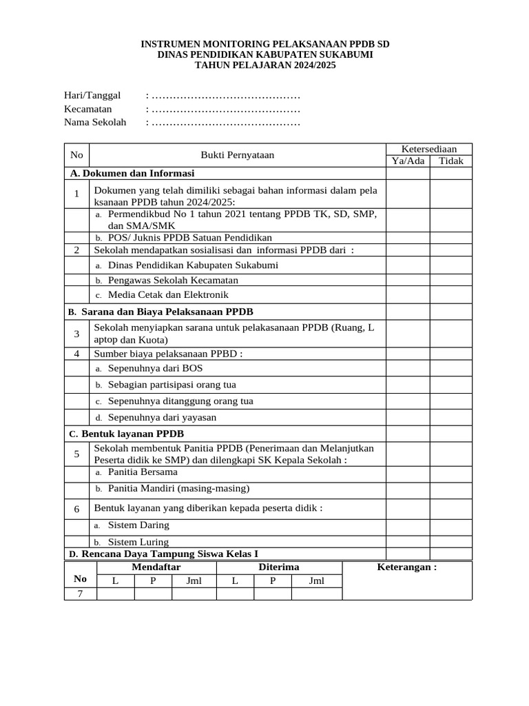 Instrumen Monev PPDB 2022 A | PDF