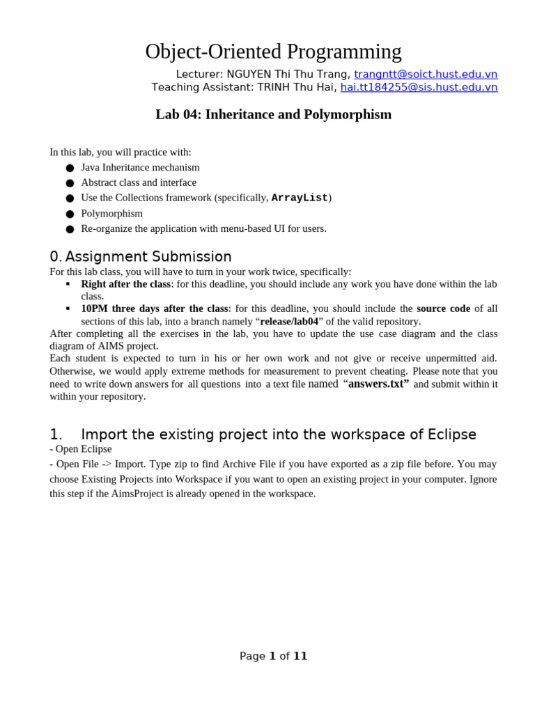 OOP Lab04 InheritancePolymorphism | PDF | Method (Computer Programming) | Class (Computer ...