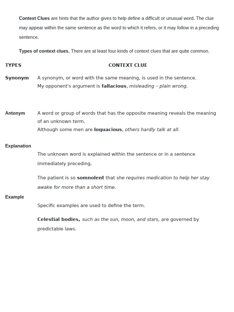 Context Clues Notes | PDF