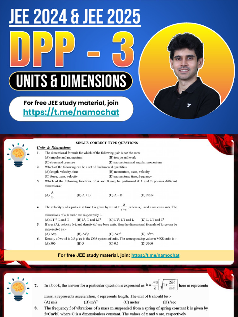 DPP3 UnitsDimensions JEE2024JEE2025 | PDF