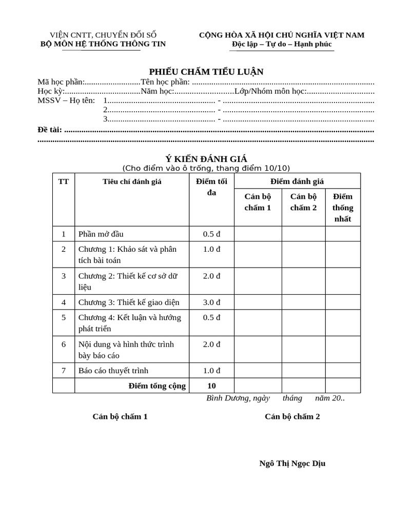 Nhom X - Phieu Cham - Ho Ten | PDF