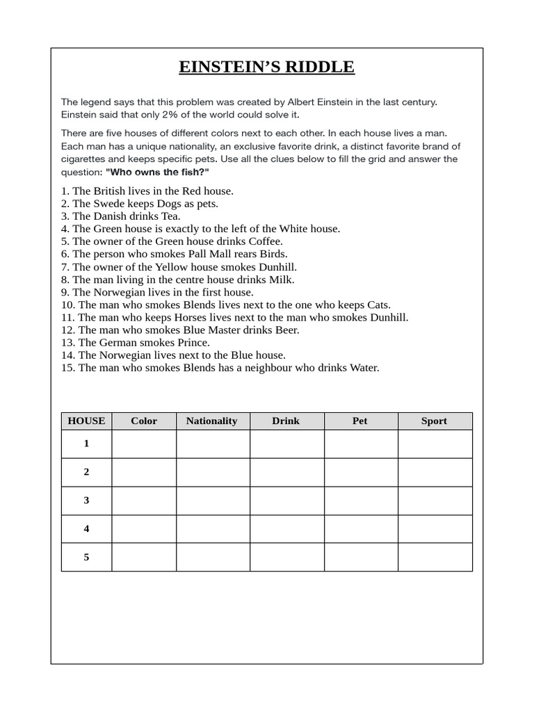 Einstein's Riddle | PDF