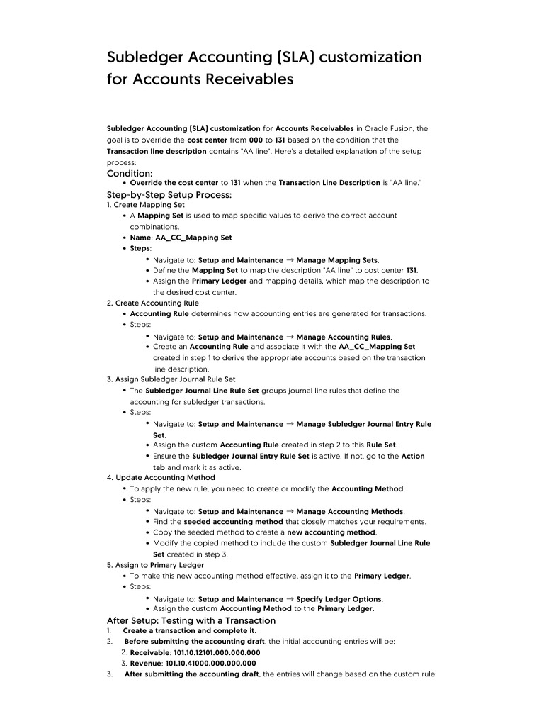 Subledger Accounting (SLA) Customization For Accounts Receivables | PDF ...