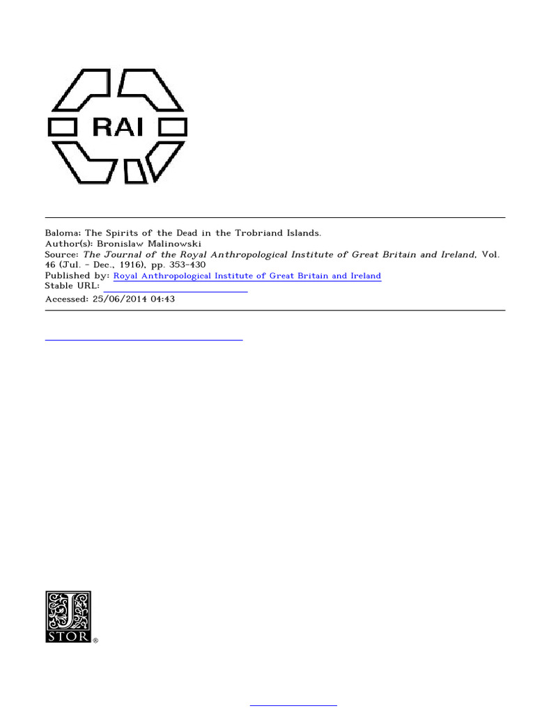 Baloma: Trobriand Spirits Explained | PDF