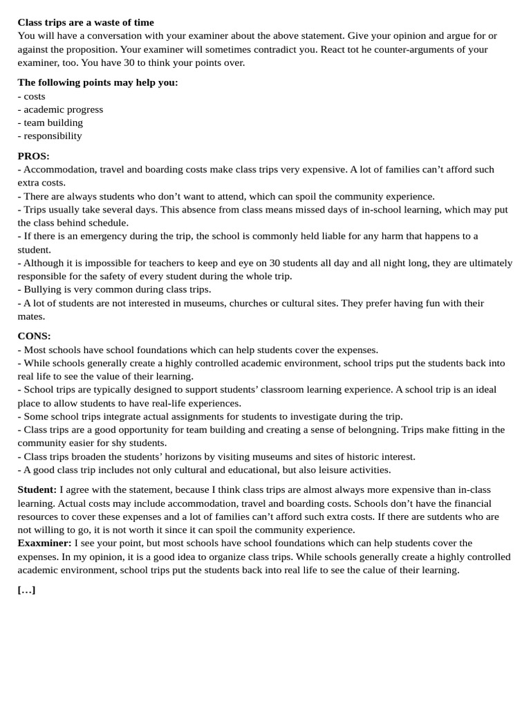 3 Class Trips Are A Waste of Time | PDF