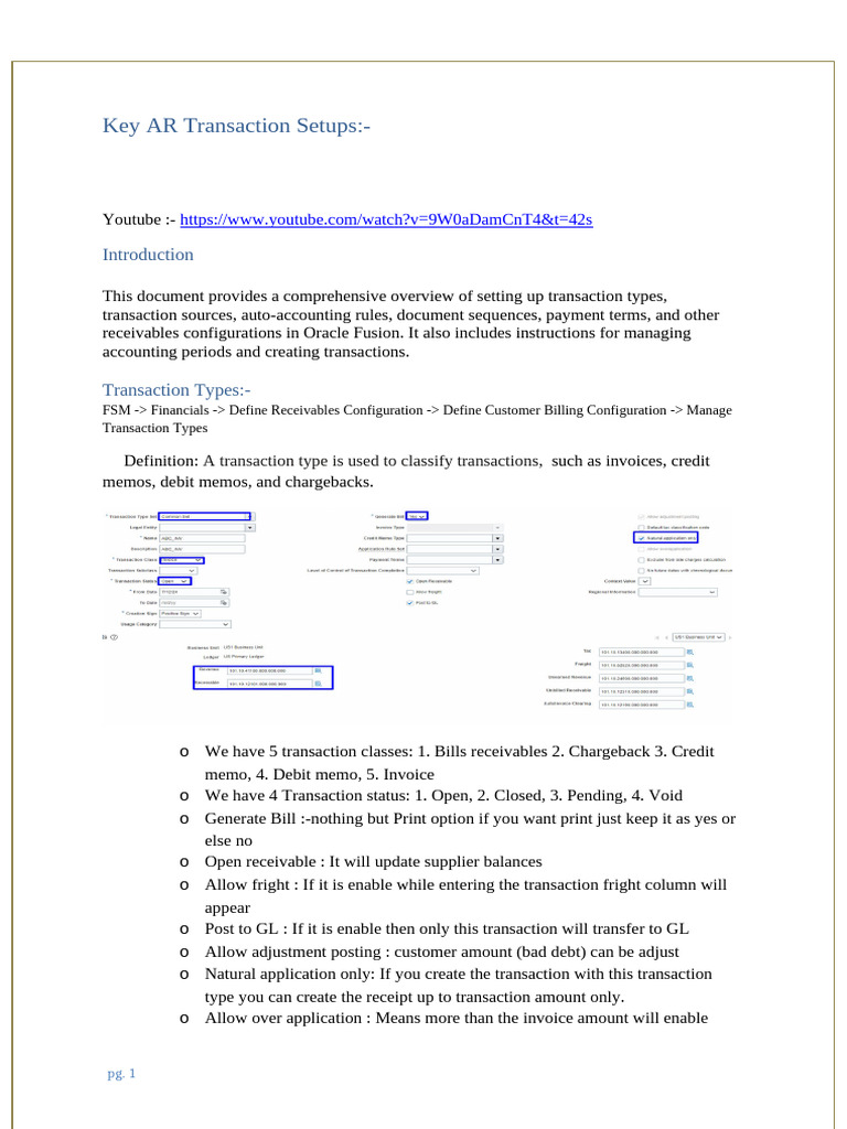 Key AR Transaction Setups | PDF | Invoice | Debits And Credits