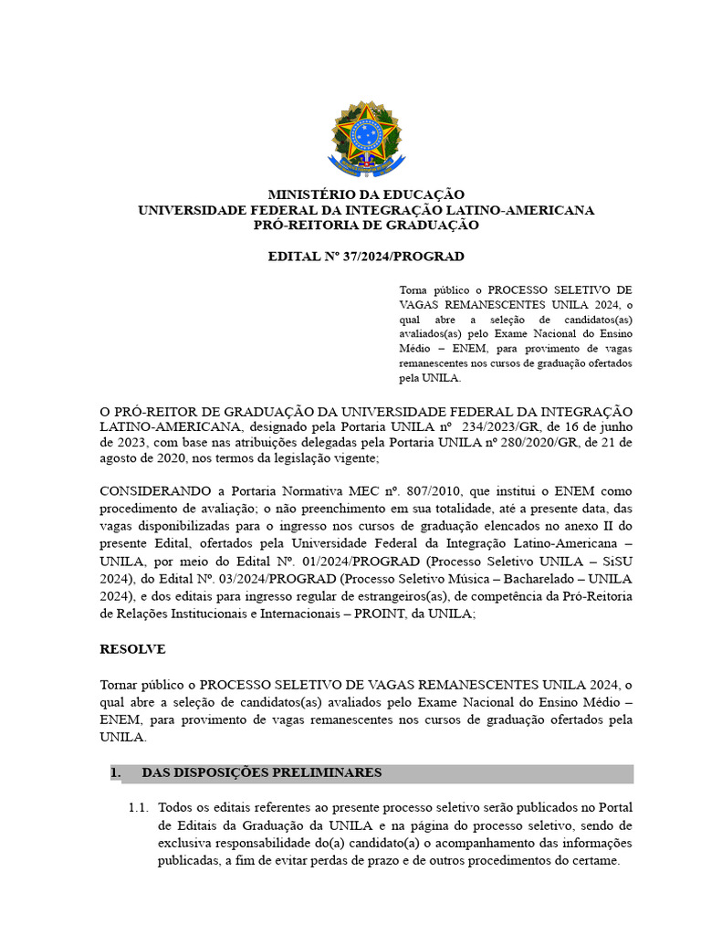 Edital 37 2024 Abertura Ps Rem - 2024 - Completo - Assinado | PDF