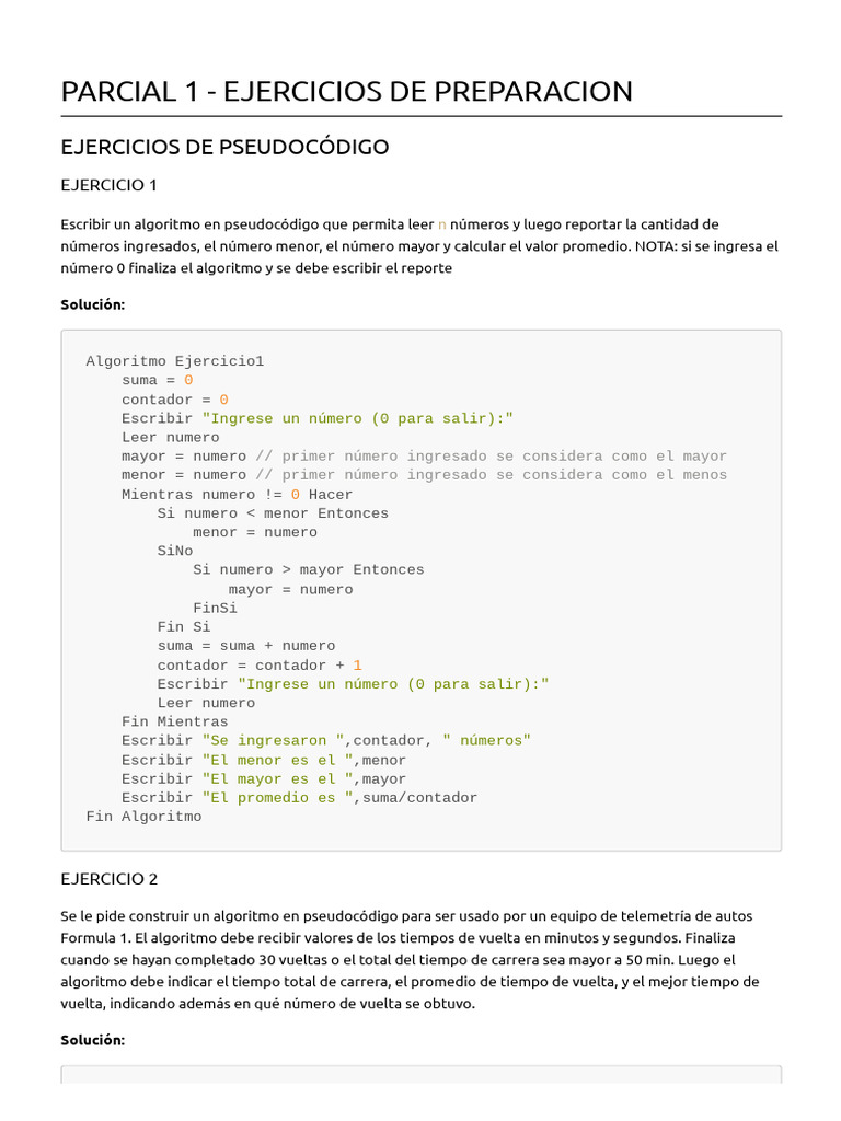 Parcial1 Preparacion Ejercicios Solucion | PDF | Algoritmos | Clima