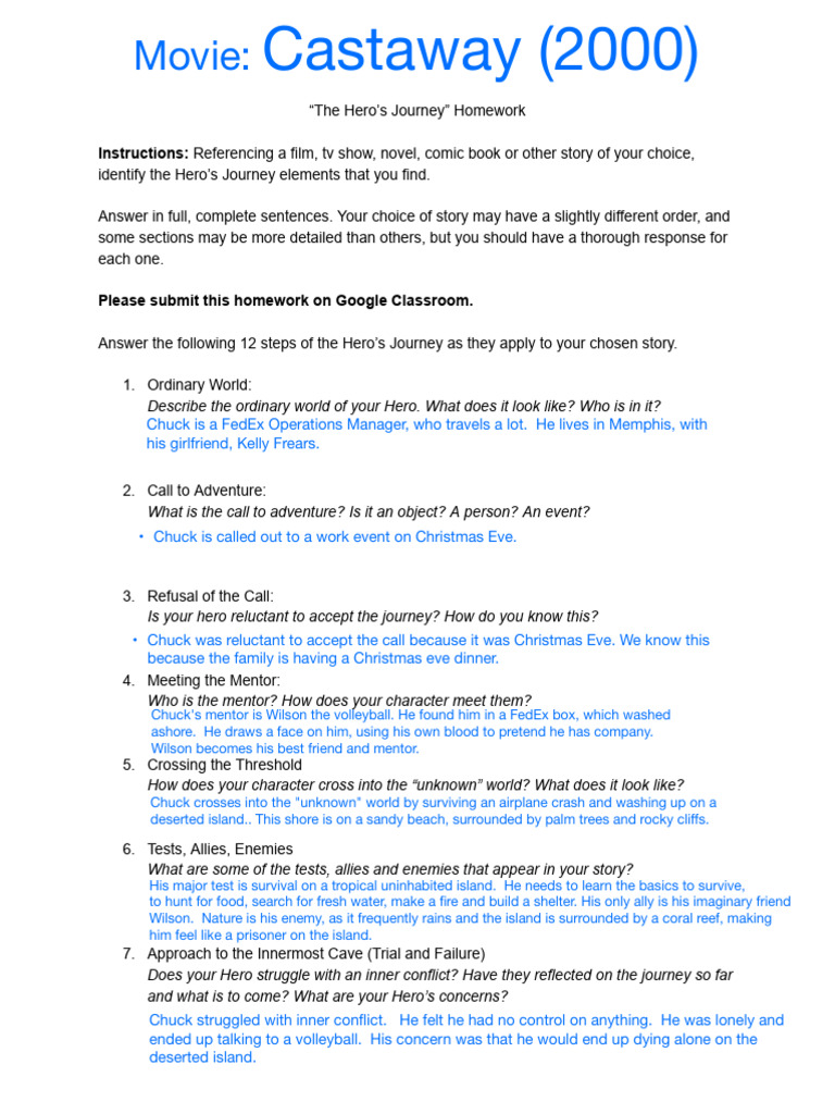 (Template) Hero's Journey Homework | PDF