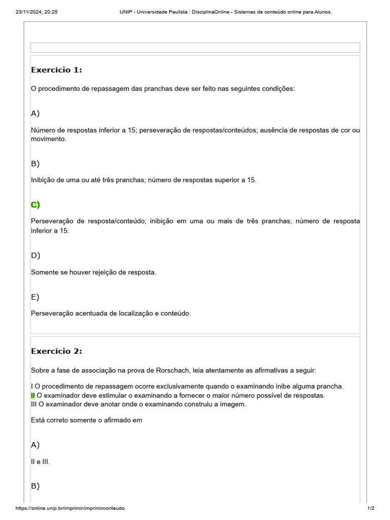 Exercicios Modulo 3 Rorscharch | PDF