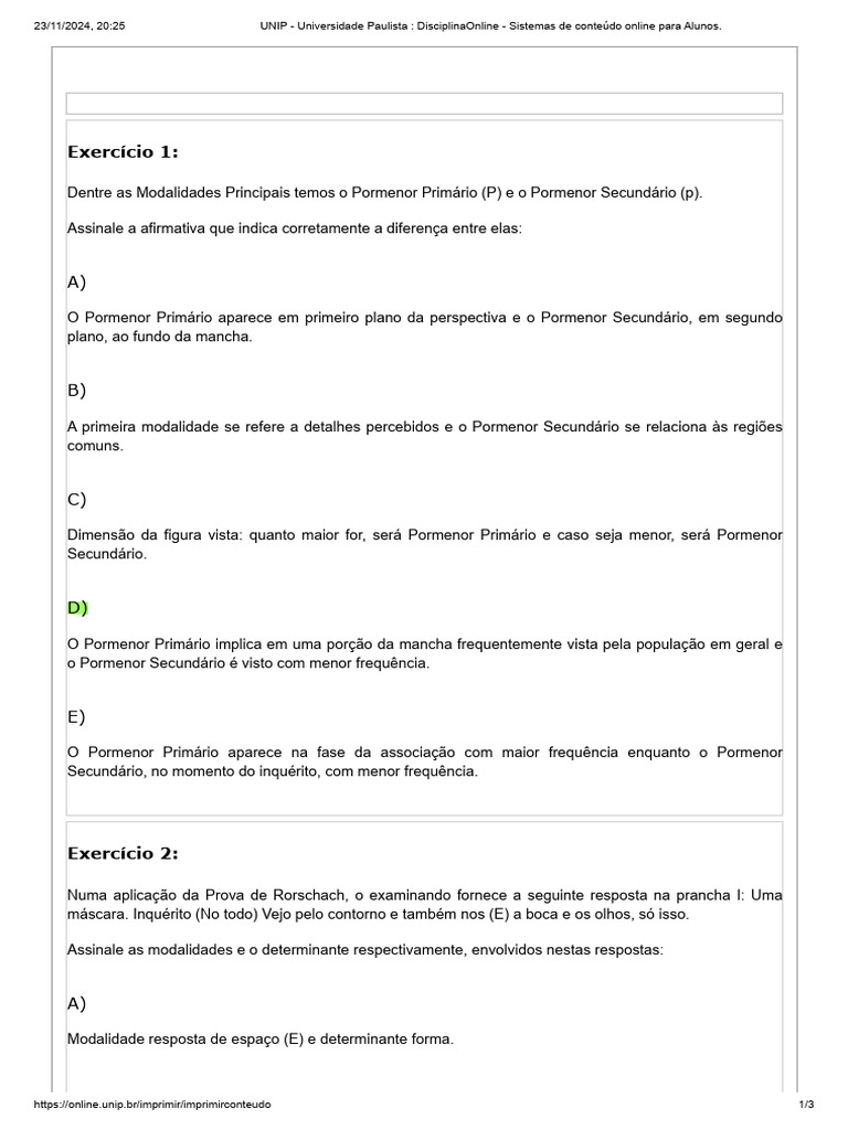Análise de Modalidades no Rorschach | PDF
