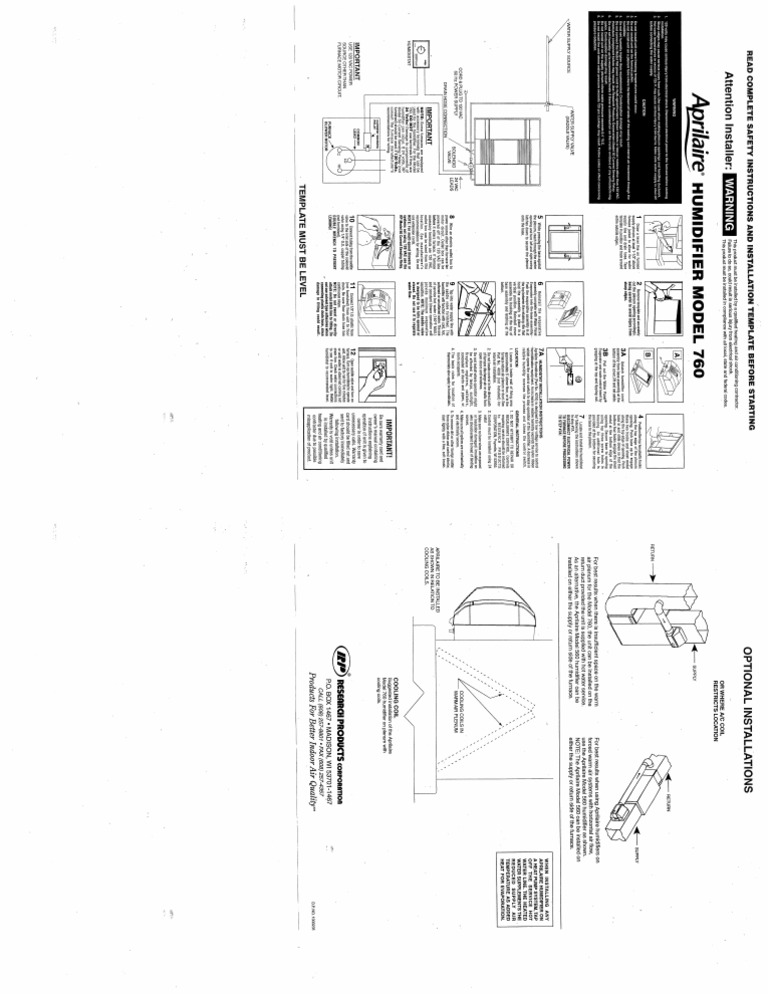 Aprilaire 760 Humidifier Install Manual | PDF