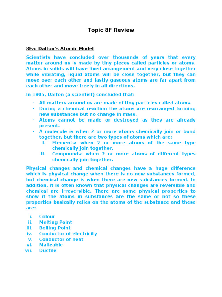 Topic 8f Review Pdf Oxide Chemical Elements
