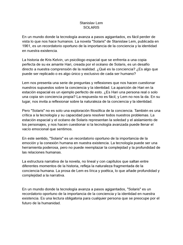 Ensayo Solaris | PDF
