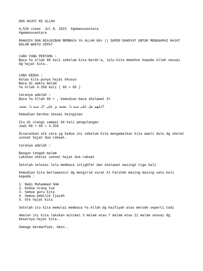 Doa Hajat untuk Memenuhi Harapan | PDF