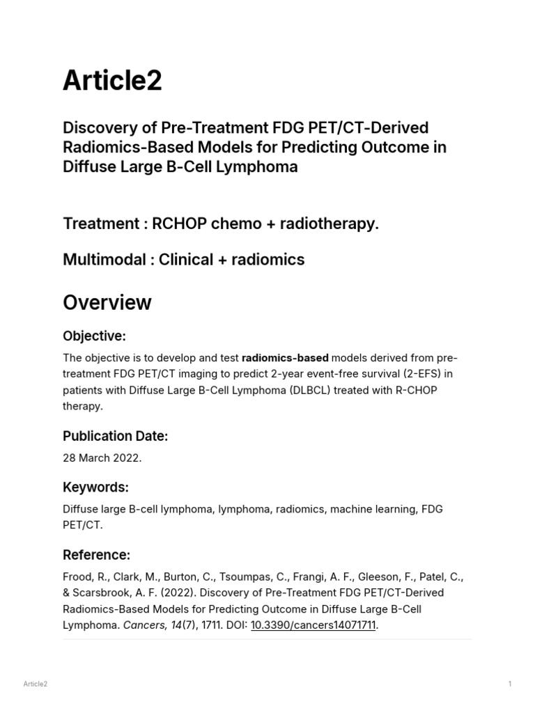 ARTICLE02 | PDF | Lymphoma | Positron Emission Tomography