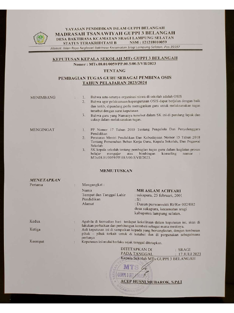 SK Pembina OSIS-1 | PDF