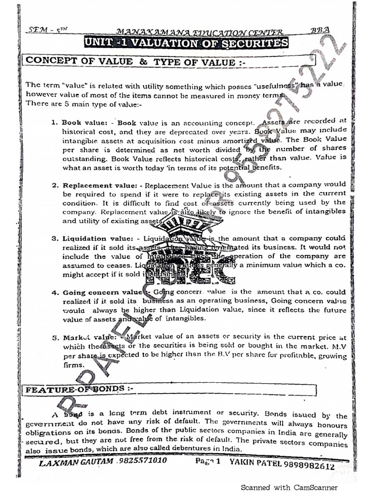 Unit 1 Valuation of Securities | PDF