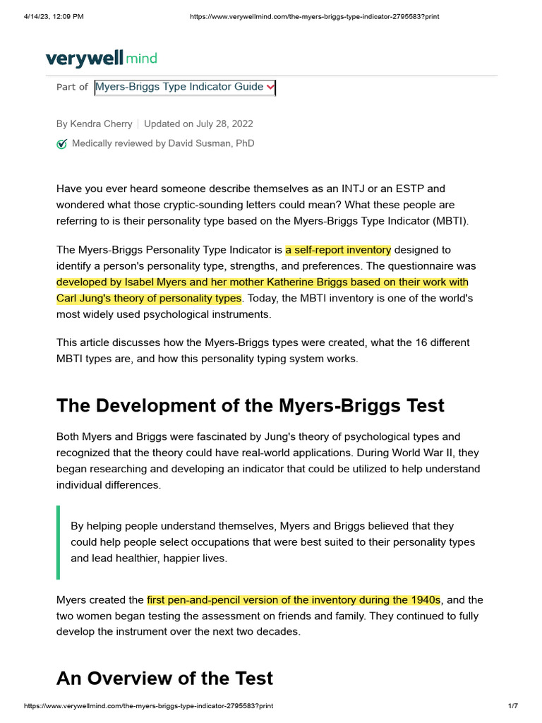 MBTI | PDF | Extraversion And Introversion | Psychology