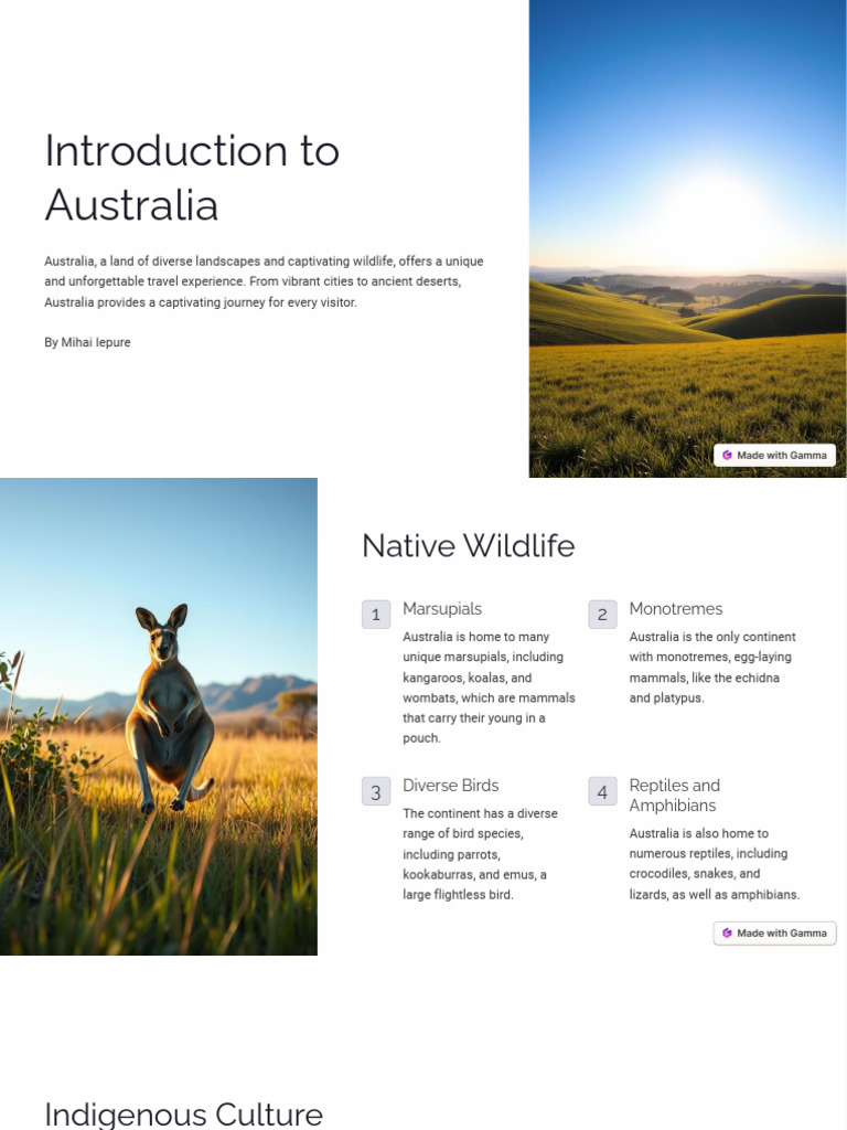 Introduction To Australia | PDF | Australia | Marsupials