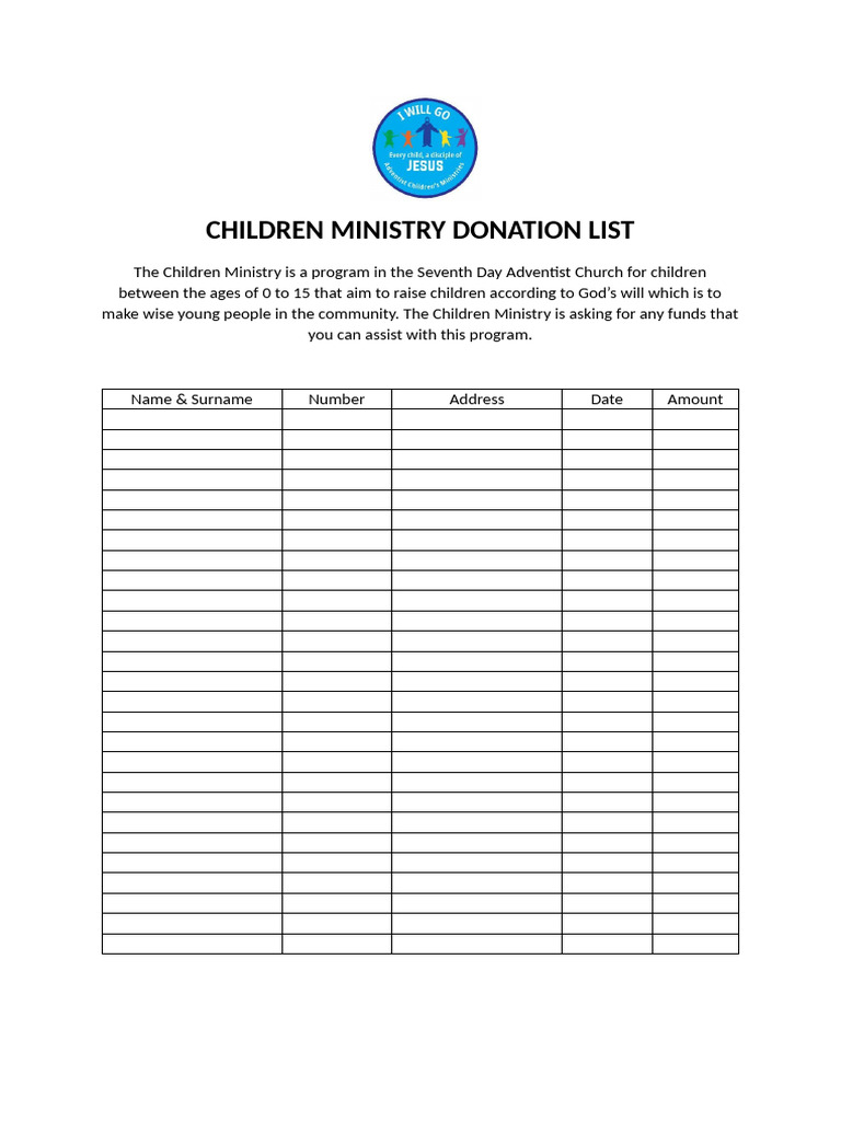 Children Ministry Donation List | PDF