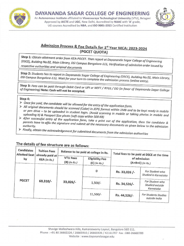 Fee Structure MCA Compressed | PDF