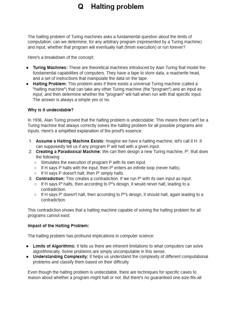 Explain Halting Problem of Turing Machine | PDF | Computability Theory | Mathematical Logic