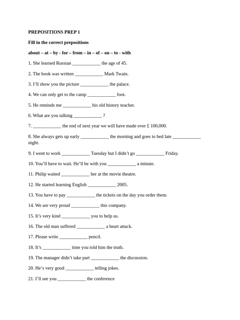 PREPOSITION ACTIVITY | PDF