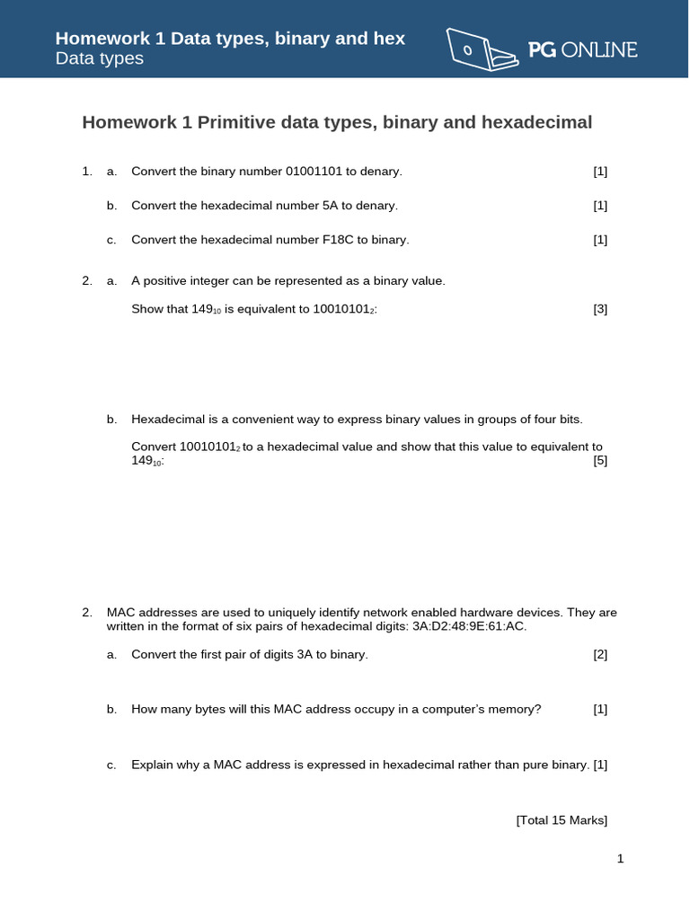Data Types Homework 1 | PDF