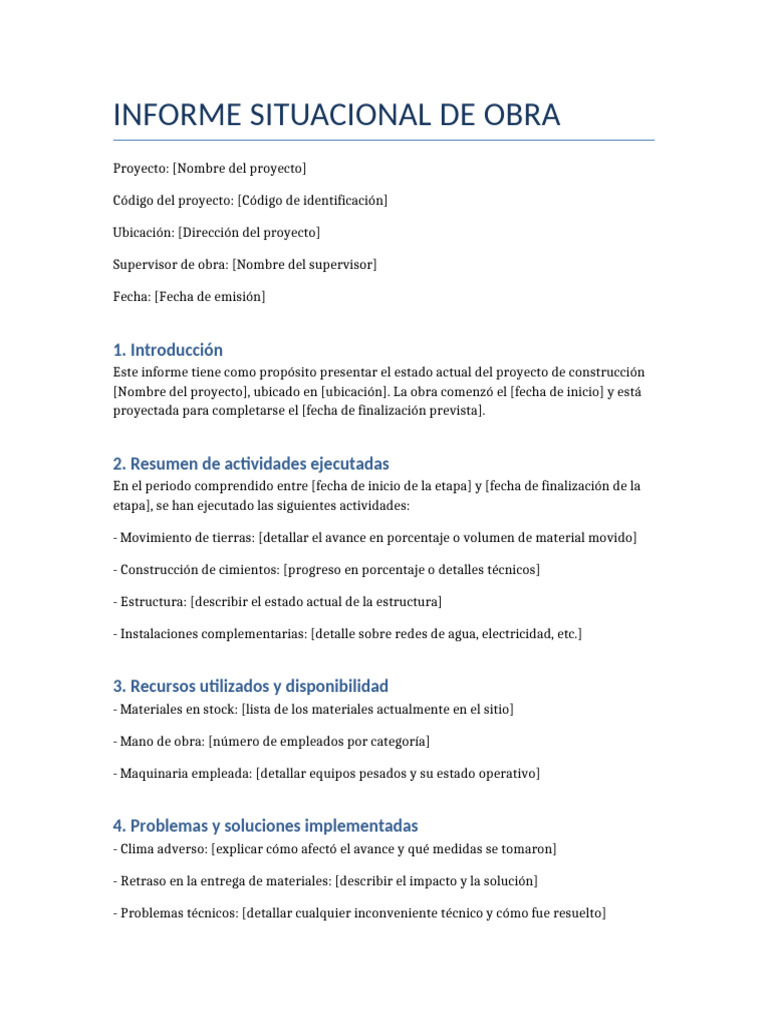 Informe Situacional de Construcción | PDF