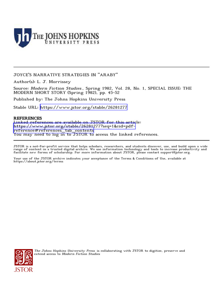 'Joyce's Narrative Stragtegies in 'Araby'' by L.J. Morrissey | PDF | Narration