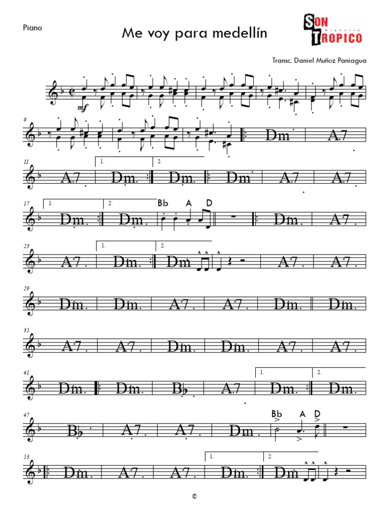 Me Voy para Medellín Piano | PDF