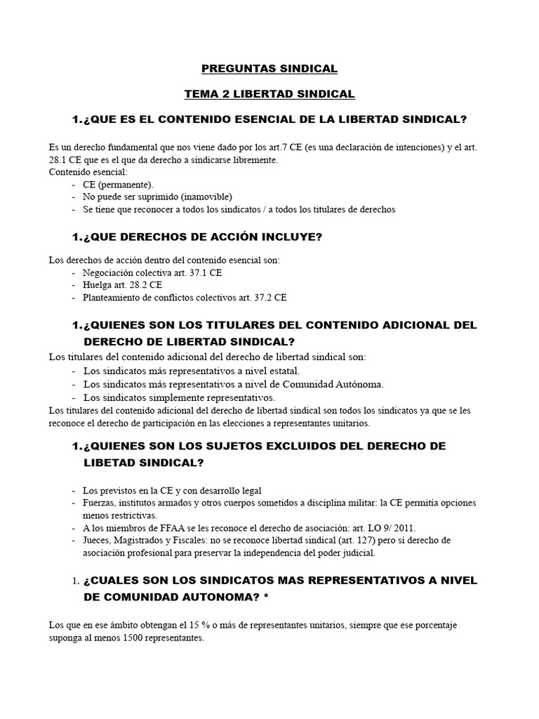 Preguntas Sindical | PDF | Bloqueo (industria) | Sindicato