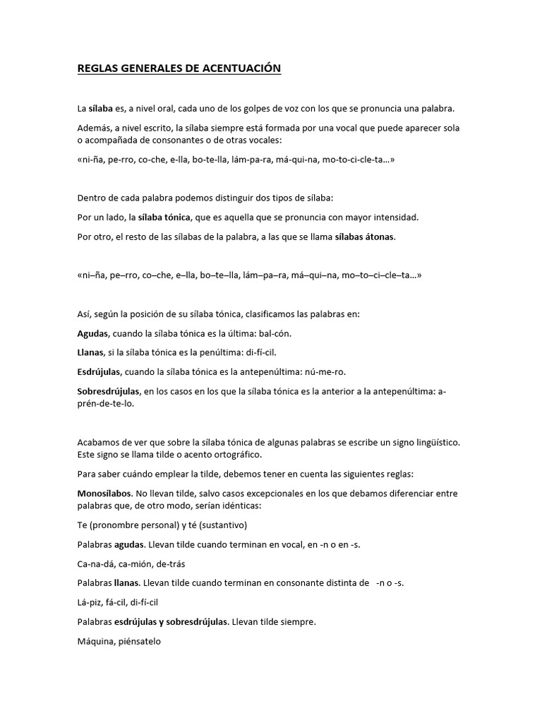 Reglas Generales de Acentuación | PDF