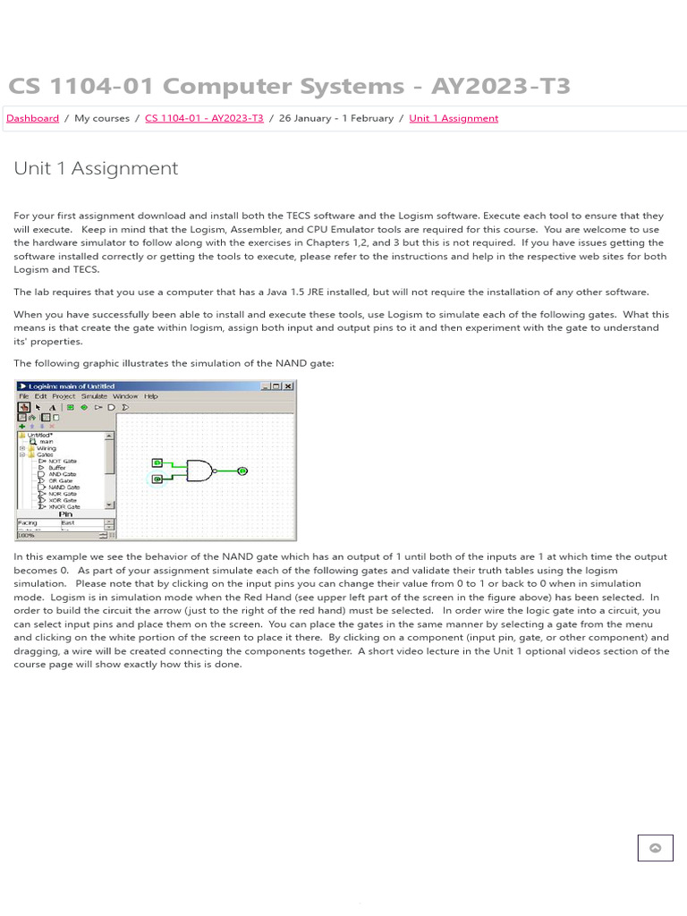 CS 1104-01 - AY2023-T3_ Unit 1 Assignment | PDF | Simulation | Software