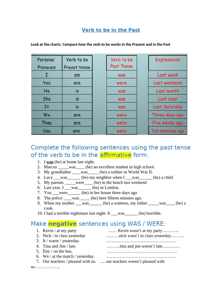Past Tense of the Verb "To Be" | PDF