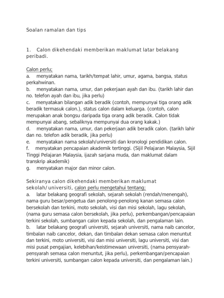 Soalan Ramalan Dan Tips Temuduga SPP | PDF