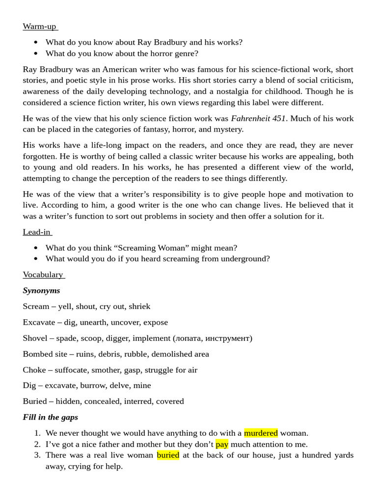 Задания Screaming woman | PDF