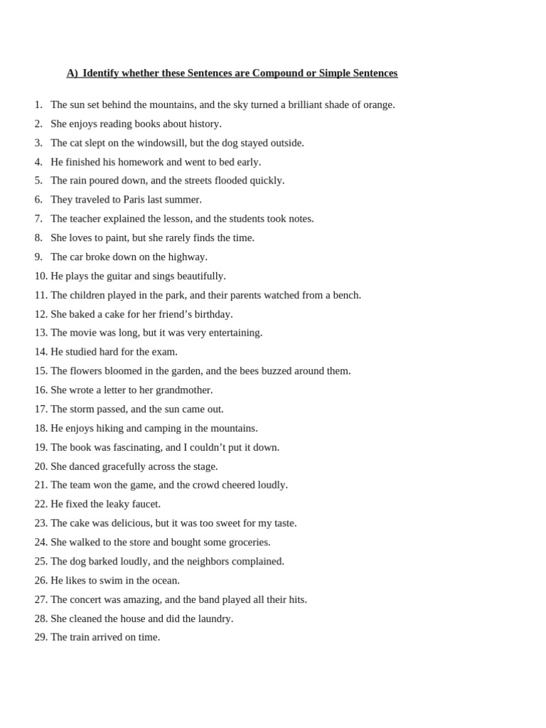 Identify Whether These Sentences Are Compound or Simple Sentences345T6 ...