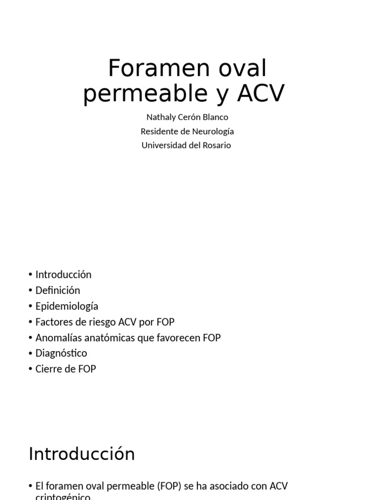Foramen Oval Permeable y ACV | PDF | Carrera | Medicina CLINICA