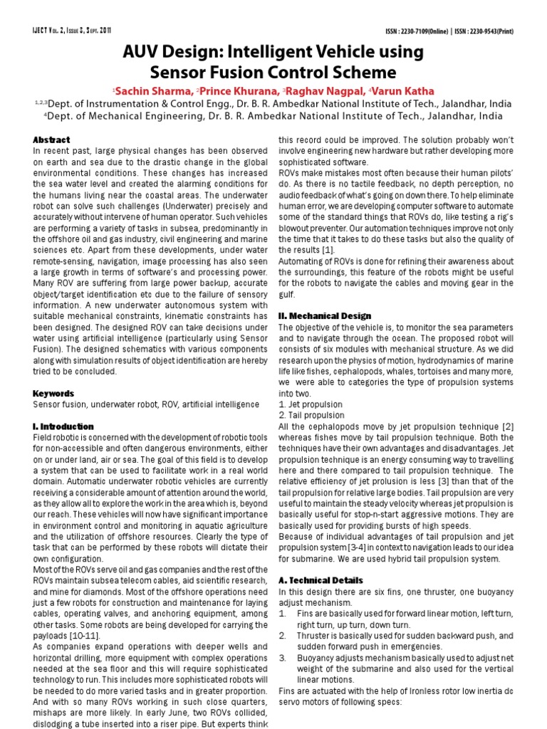 AUV Design Intelligent Vehicle Using Sensor Fusion Control Scheme | PDF ...