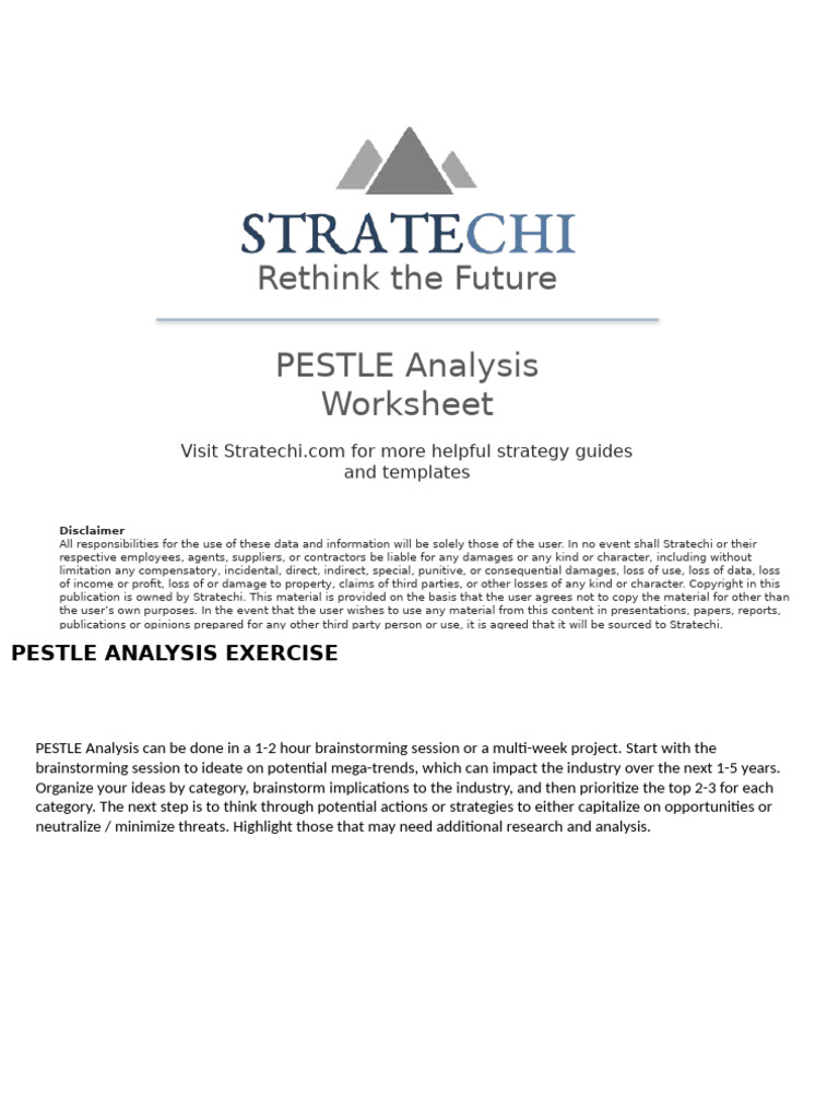 Stratechi - PESTLE Analysis Worksheet Template | PDF