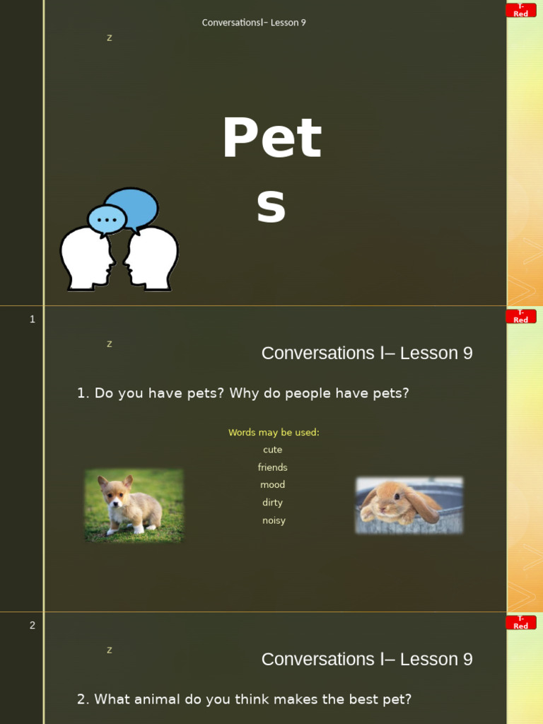 Conversations 1 - Lesson 9 | PDF | Pet | Domesticated Animals