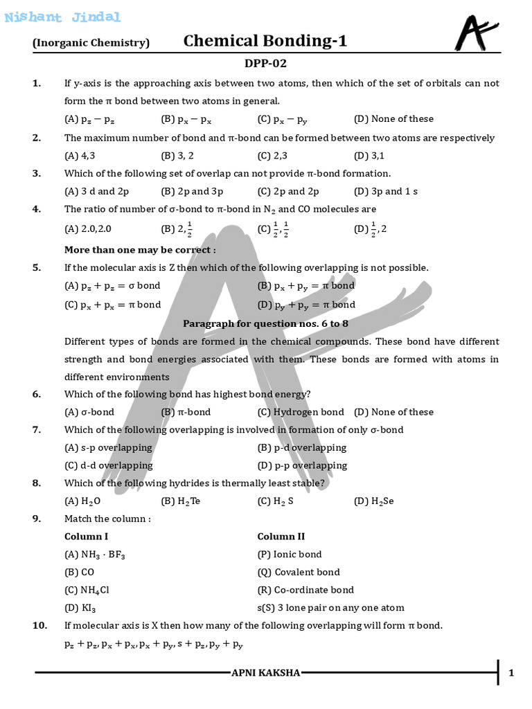 DPP - 02 - Chemical Bonding-1 NJ - 247 | PDF | Chemical Bond | Condensed Matter Physics