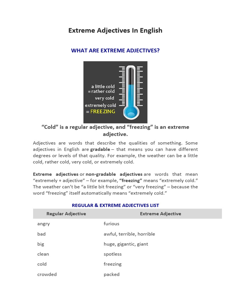 Strong or Extreme Adjectives in English | PDF | Adjective | Linguistics