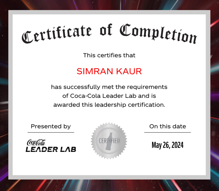 Coca Cola Leader Lab Certificate of Completion | PDF