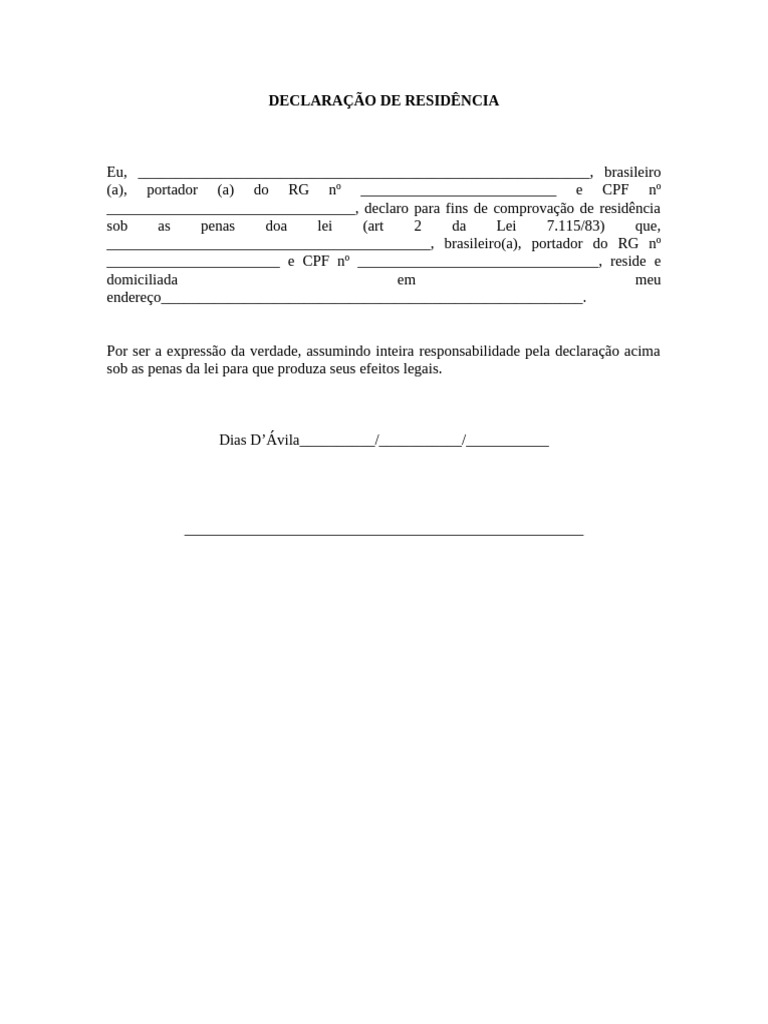 Modelo de Declaracao de Residencia | PDF