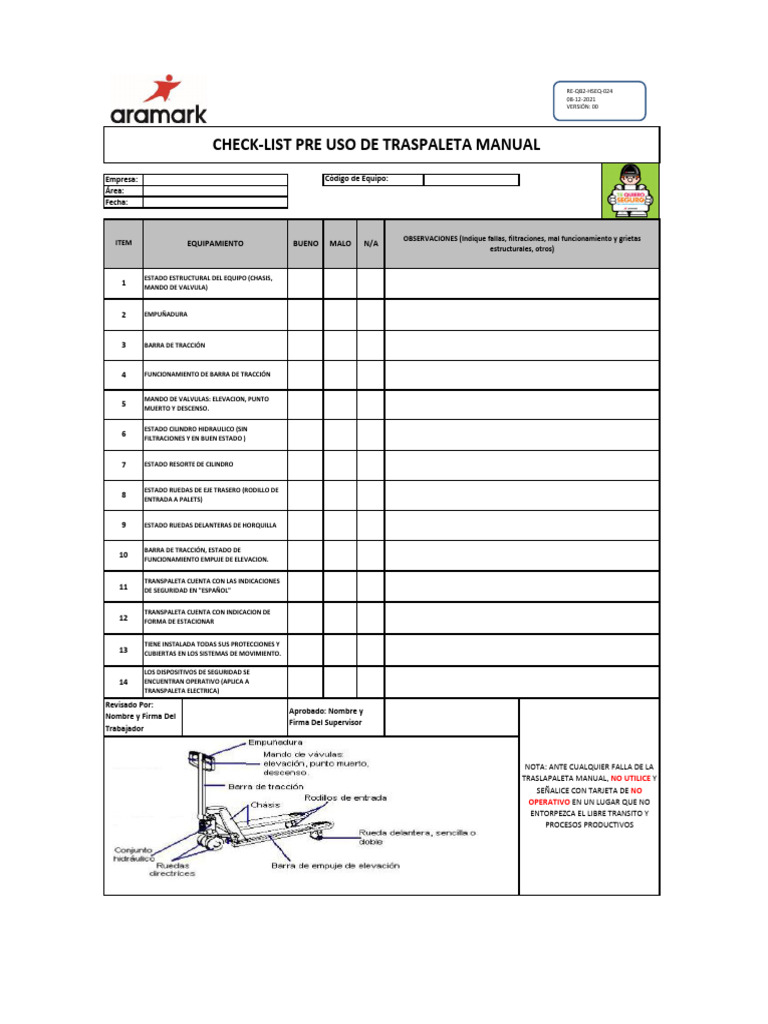 Check List Transpaletas Manual y Eléctricas | PDF | Vehículo de motor ...
